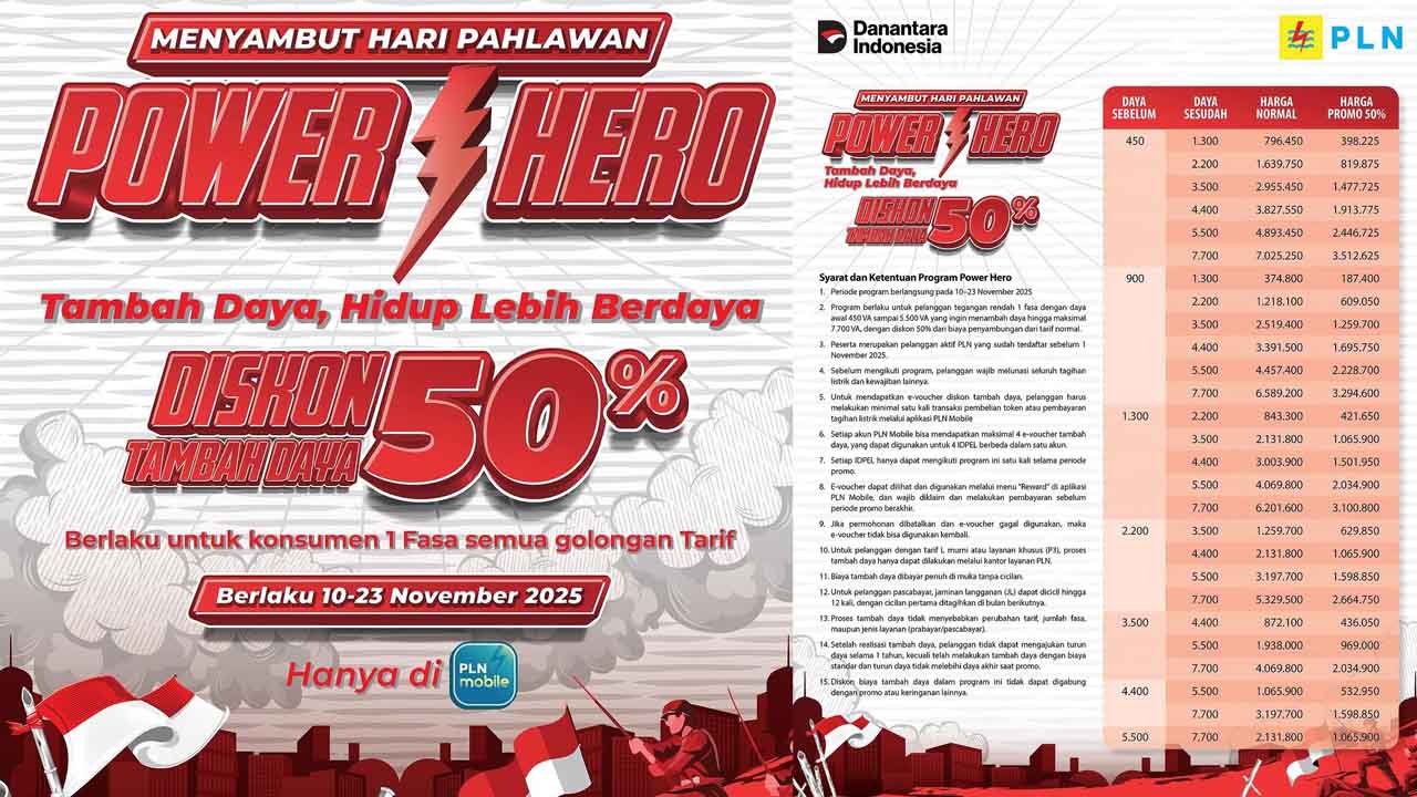 PLN POWER HERO 2025, Diskon 50% Bagi Pelanggan Rumah Tangga Cek Segera!